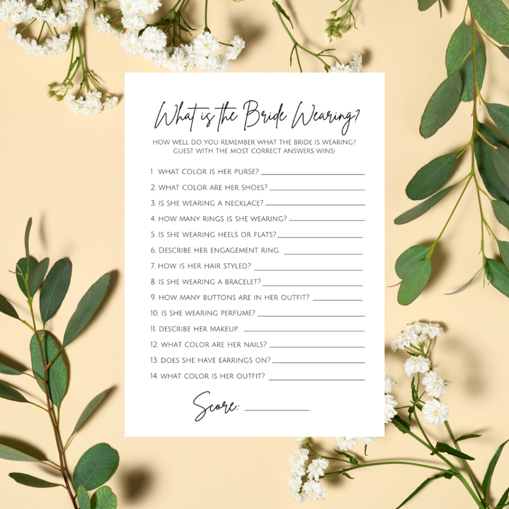 What is the Bride Wearing Printable Bridal Shower Game - Shop Bridal ...